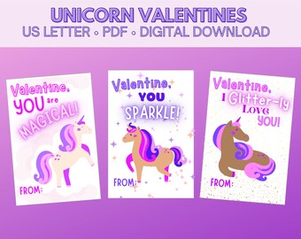 DIGITAL FILE Printable Unicorn Valentine's Day Cards for - Etsy