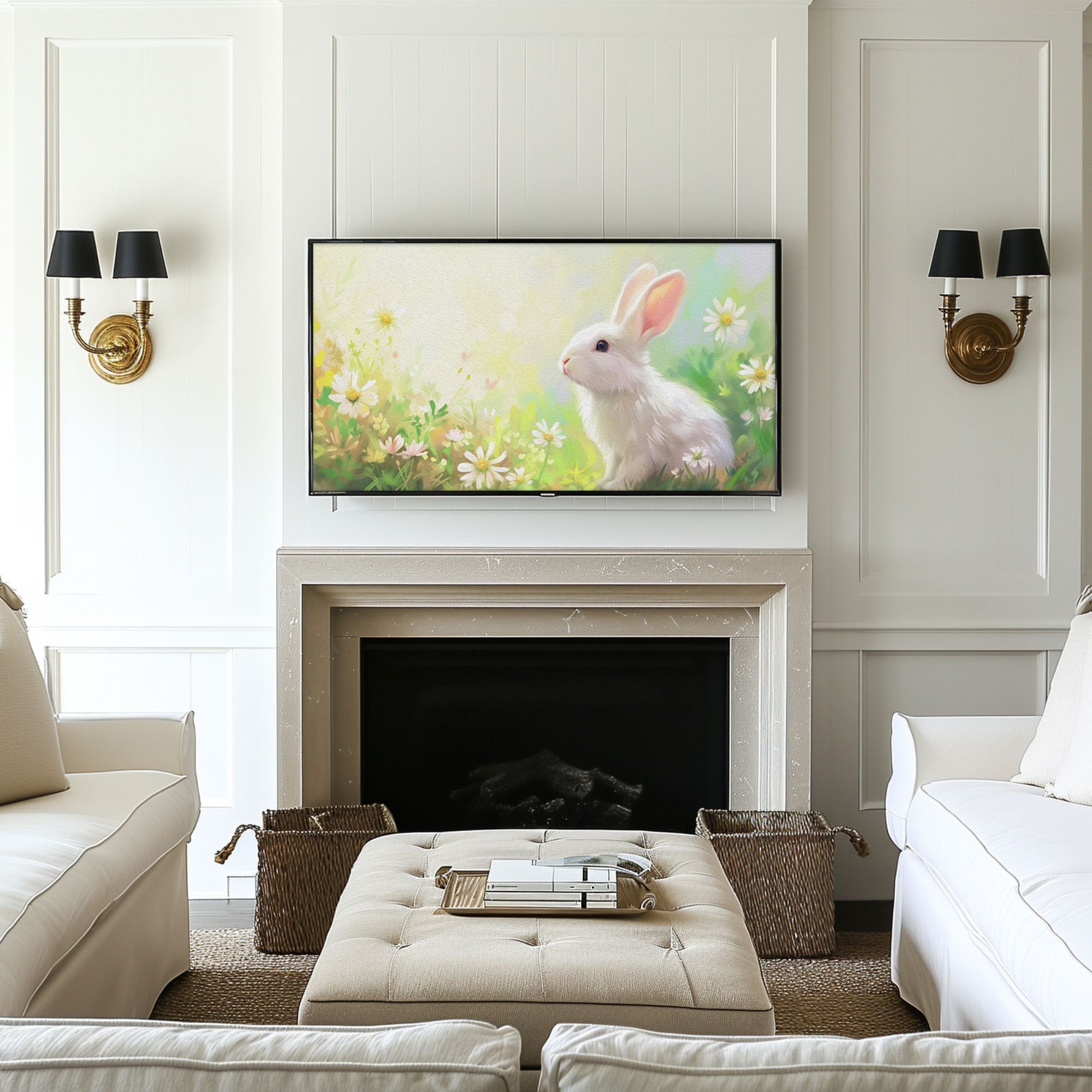 Easter Frame TV Art White Bunny, Samsung Frame TV, Samsung Frame TV Art ...