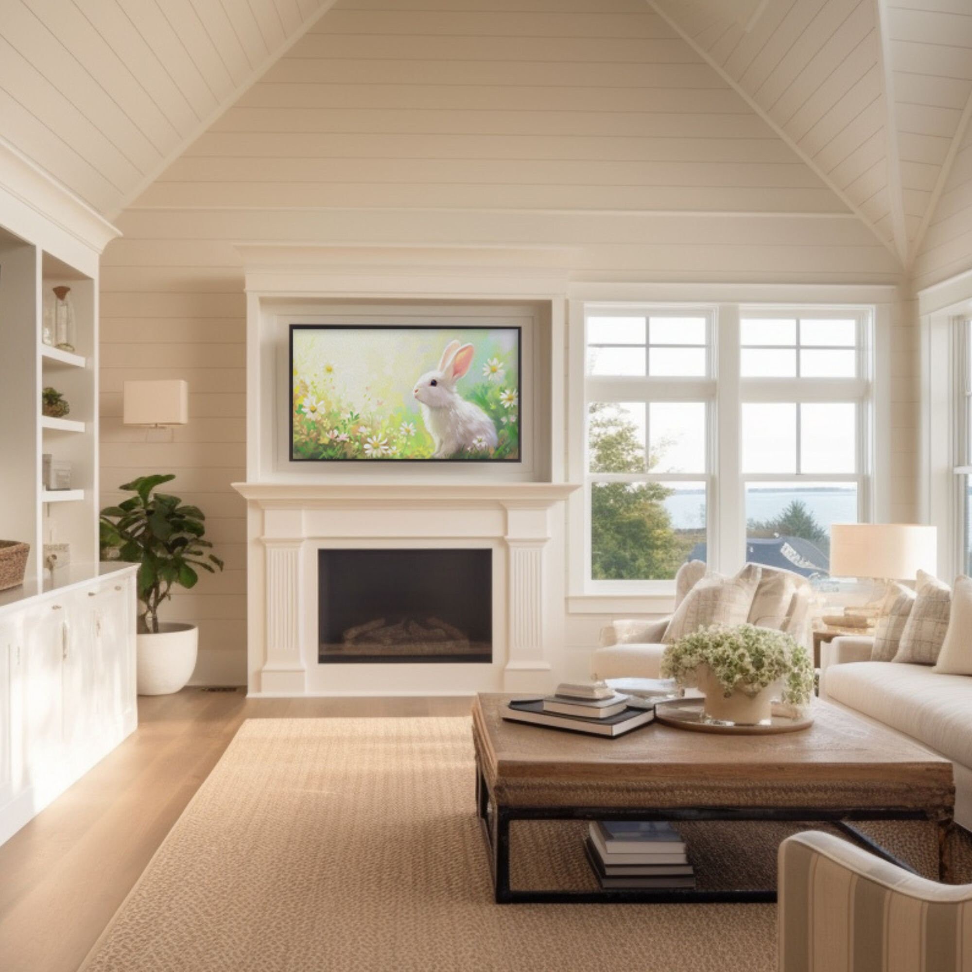 Easter Frame TV Art White Bunny, Samsung Frame TV, Samsung Frame TV Art ...