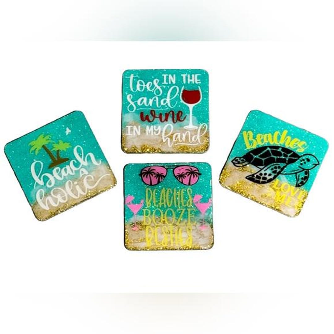 Beach Themed Coasters Set: Handmade Coastal Home Decor - Etsy