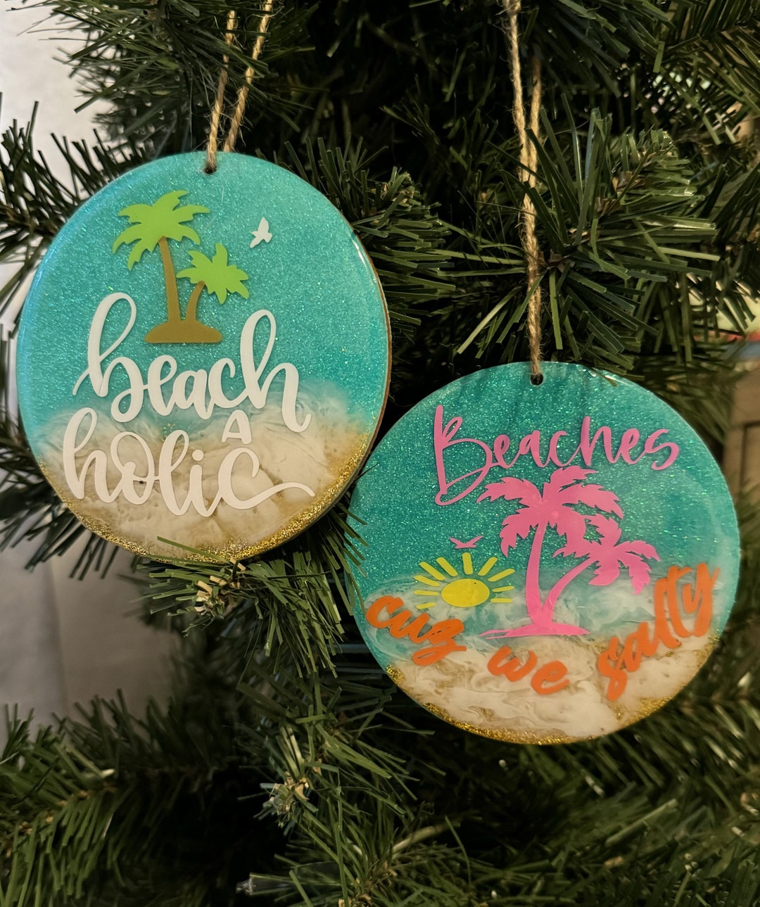 Beach Themed Ornaments Set: Handmade Coastal Decor (4" X 4") - Etsy