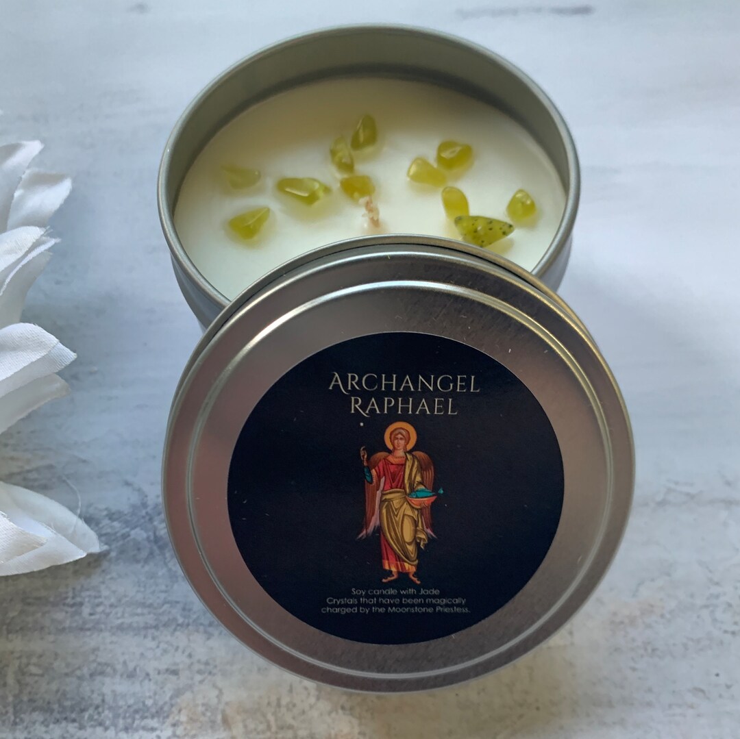 Archangel Raphael Healing Candle With Jade Crystals - Etsy
