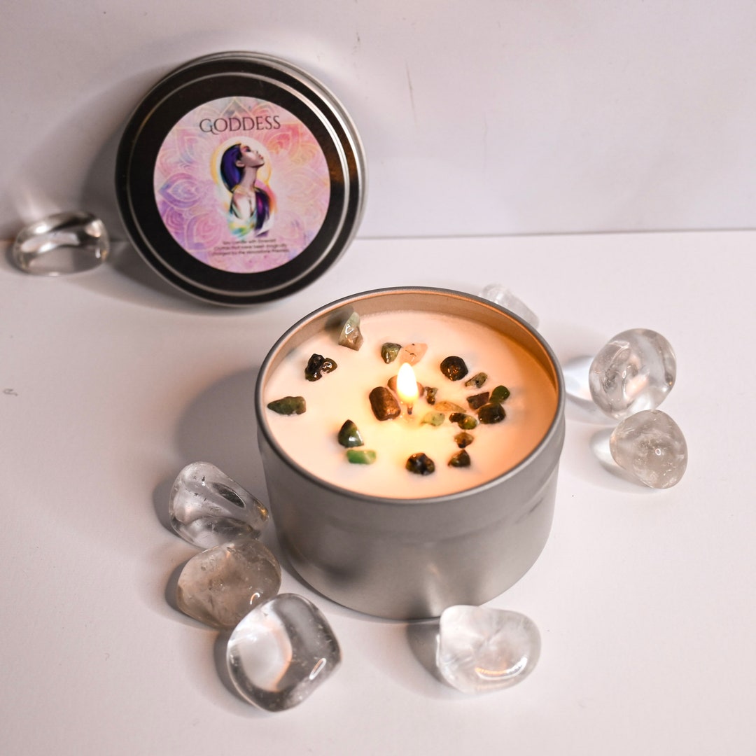 Goddess Soy Candle With Emerald Crystals Empowerment Ritual - Etsy
