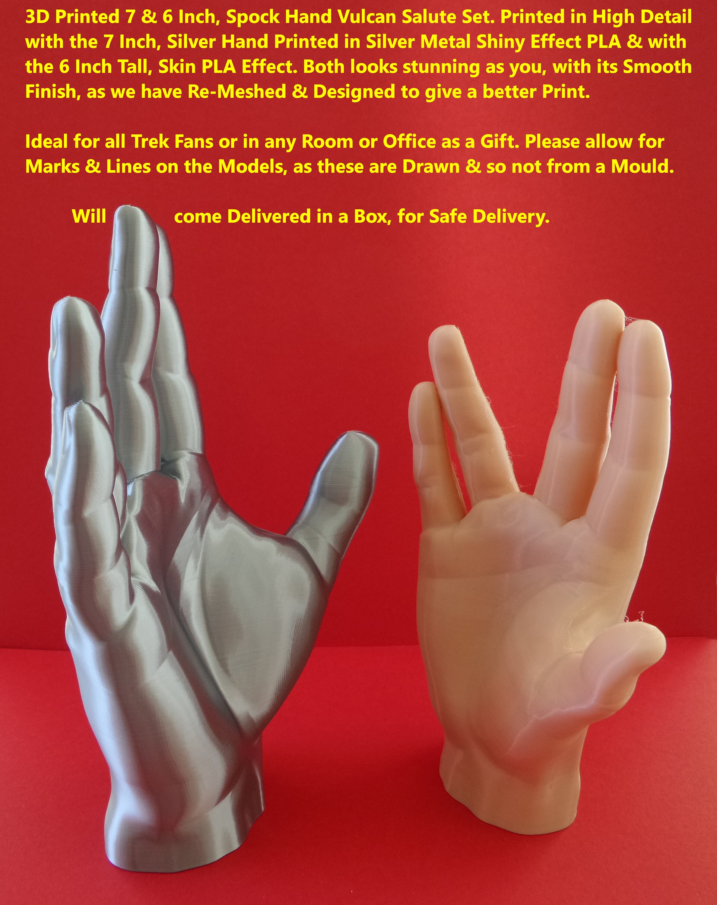 Sculpture, Vulcan Hand, 3D Printed in High Detail & With a Smooth ...