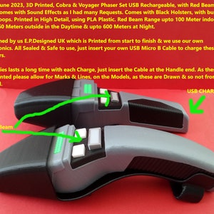 3D Printed Trek Phaser Prop: Red Beam, USB Rechargeable. Now a Few UV ...