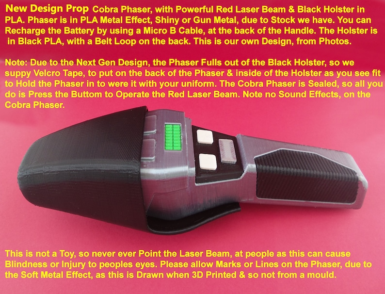 3D Printed Trek Phaser Prop: Red Beam, USB Rechargeable. Now a Few UV ...