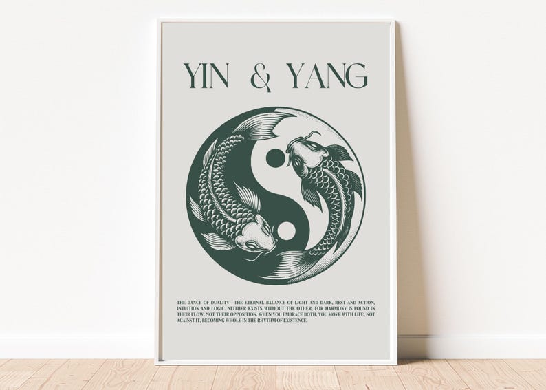 Yin and Yang Poster Retro Print Meditation Art Yin Yang Symbol Zen Wall ...