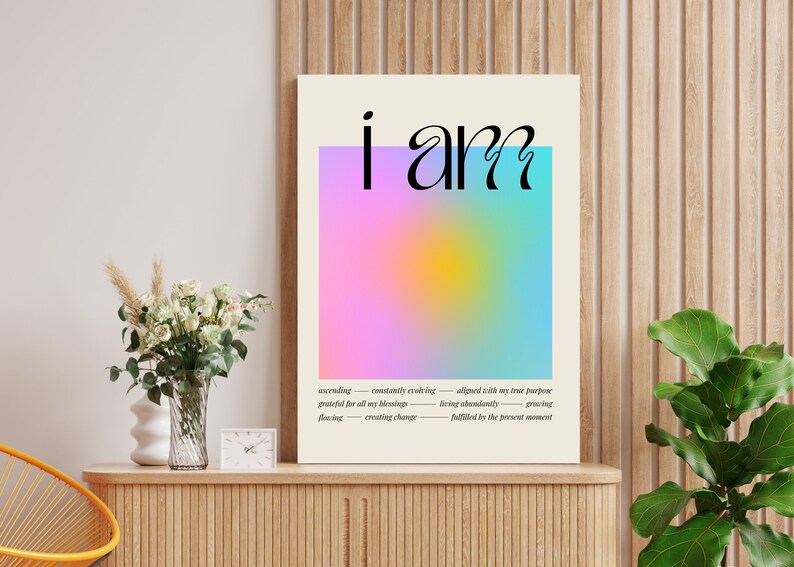 I Am Affirmations Art Print, Pastel Aura, Retro Font (digital Download ...