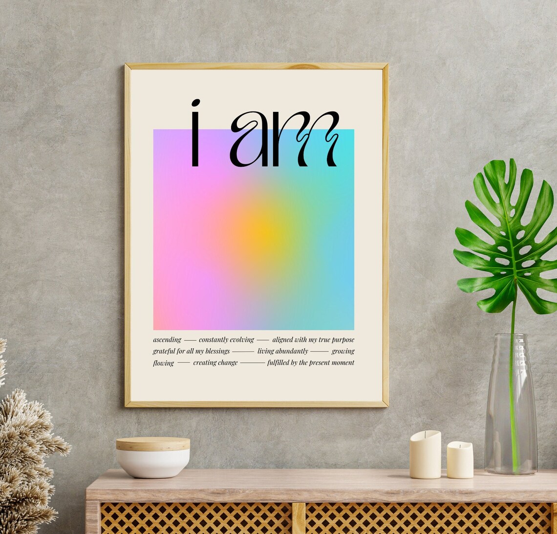 I Am Affirmations Art Print, Pastel Aura, Retro Font (digital Download ...