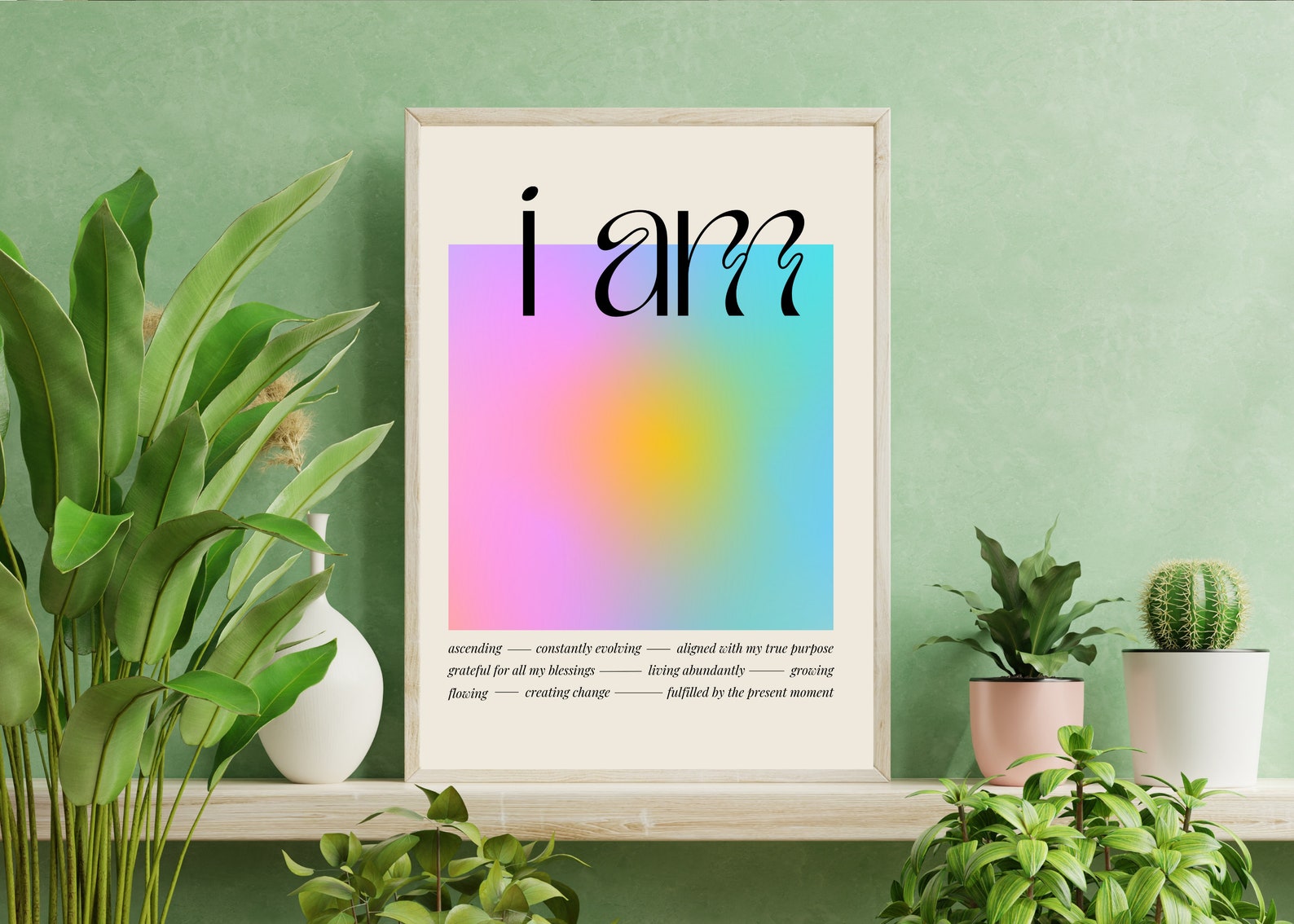 I Am Affirmations Art Print, Pastel Aura, Retro Font (digital Download ...