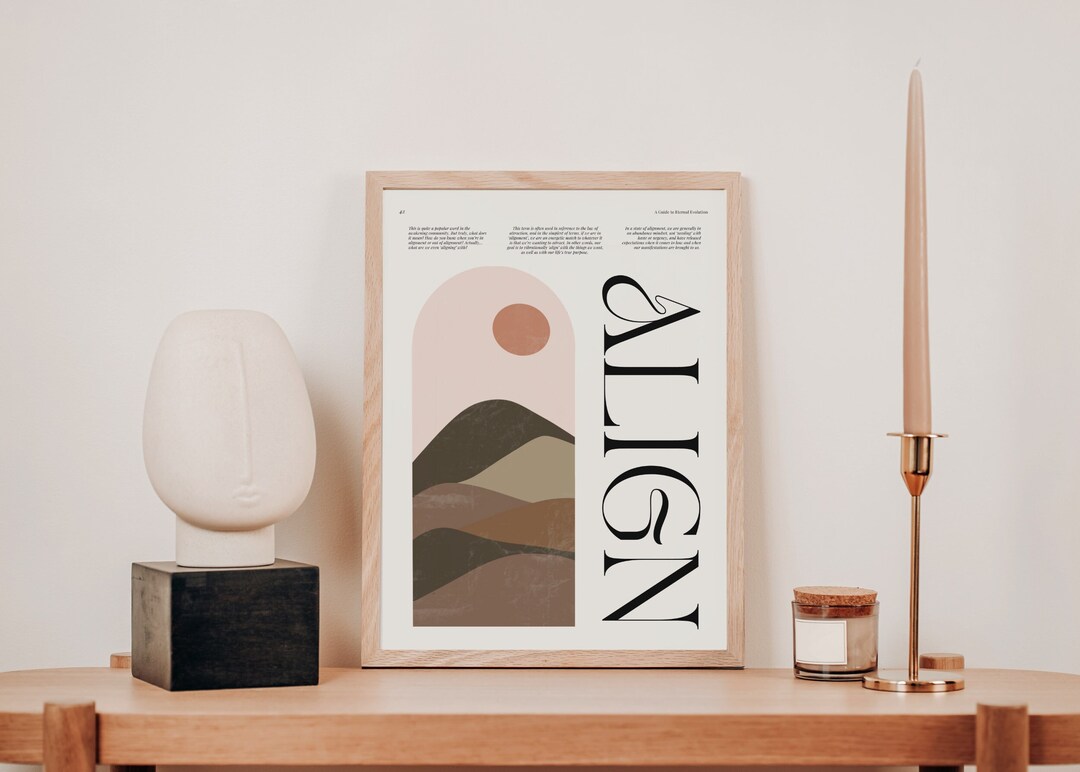 Spiritual Quote Art Alignment Poster Minimalist Sun and Mountains Art ...