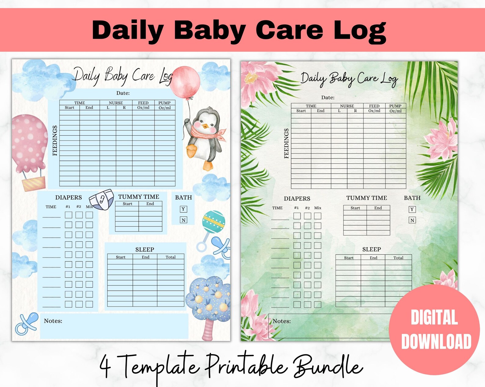 Daily Baby Care Log, Newborn Care Log, Baby Activities Tracker ...