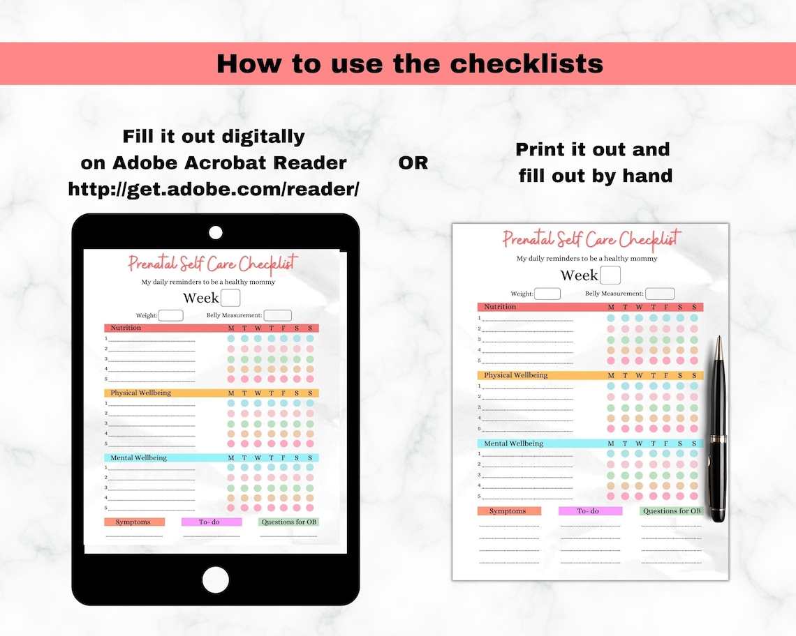 Prenatal Self-care Checklist for Pregnancy Wellness, Daily Well-being ...