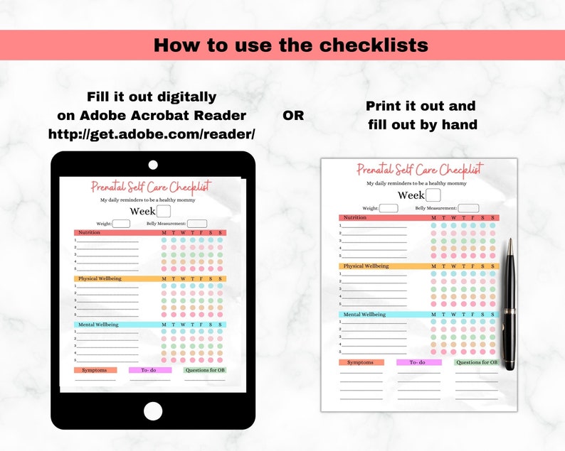 Prenatal Self-care Checklist for Pregnancy Wellness, Daily Well-being ...