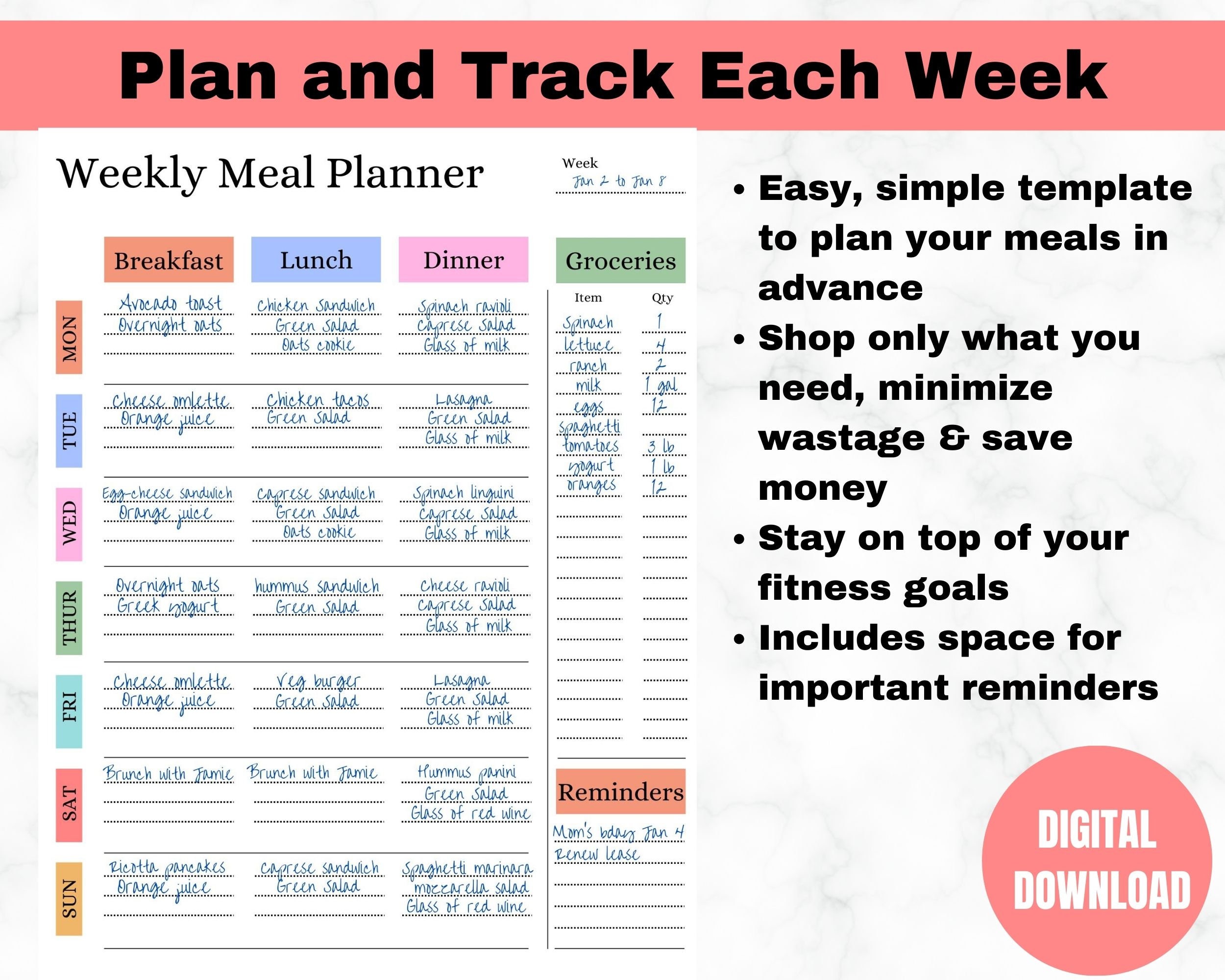Weekly Meal Planner, Weekly Meal Planner Template, Meal Plans and ...