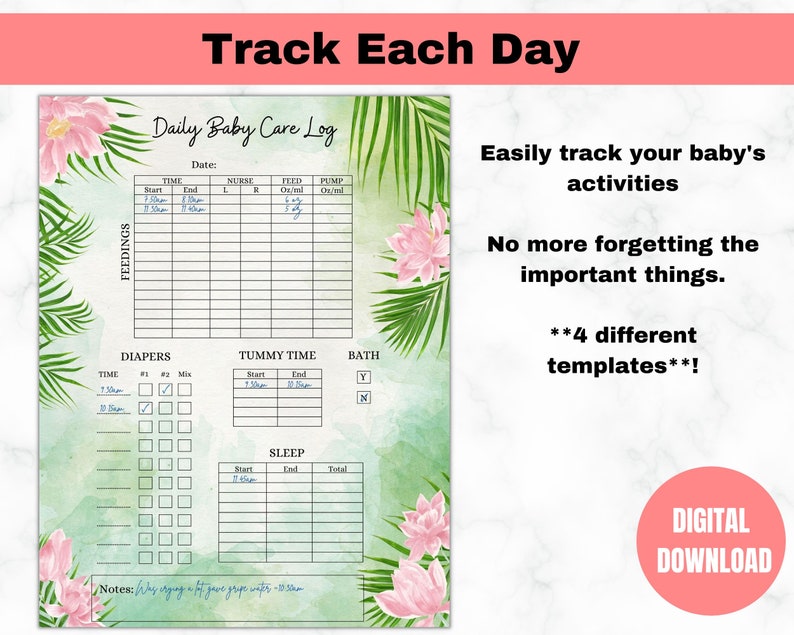 Daily Baby Care Log, Newborn Care Log, Baby Activities Tracker ...