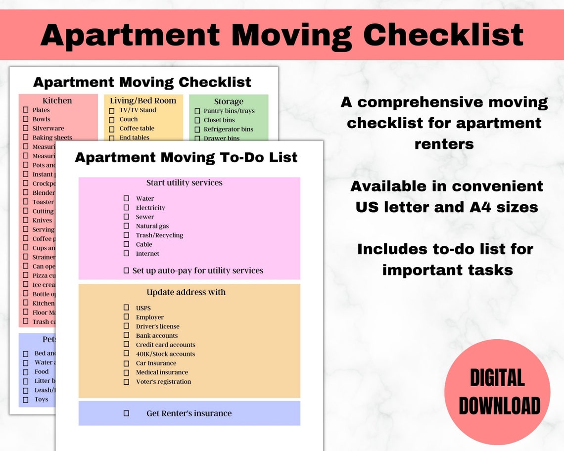 Apartment Moving Checklist, Moving Checklist, First Apartment Checklist ...