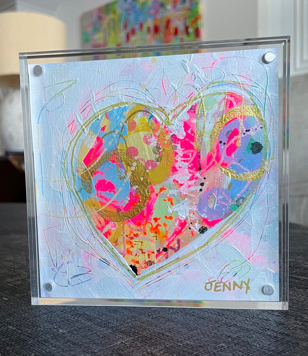 Abstract Heart Painting in Acrylic Frame - AHE2 - Etsy