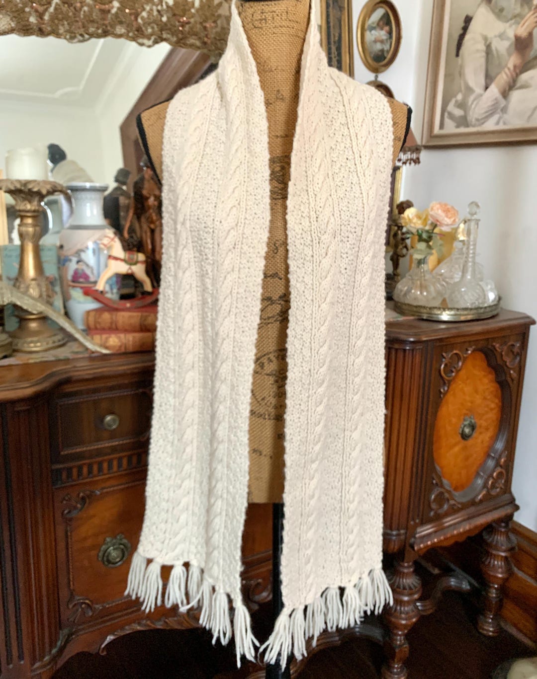 Vintage Newfoundland Canadian Hand-knit Ivory Boho Hippie Fringe Wrap ...