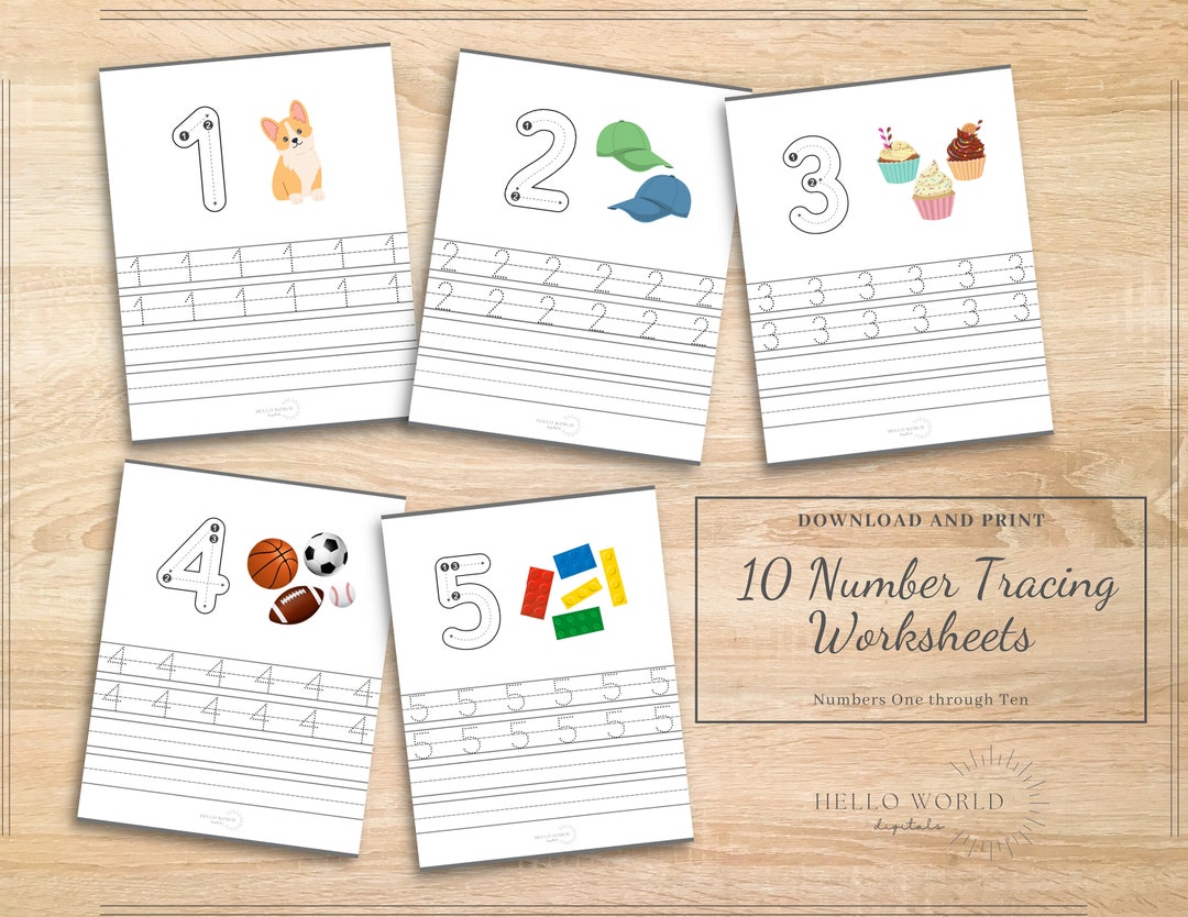 Numbers 1-10 Tracing and Handwriting Practice Worksheets - Etsy
