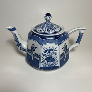 Antique Dutch Chinoiserie Porcelain Teapot and Warming Stand Blue and ...