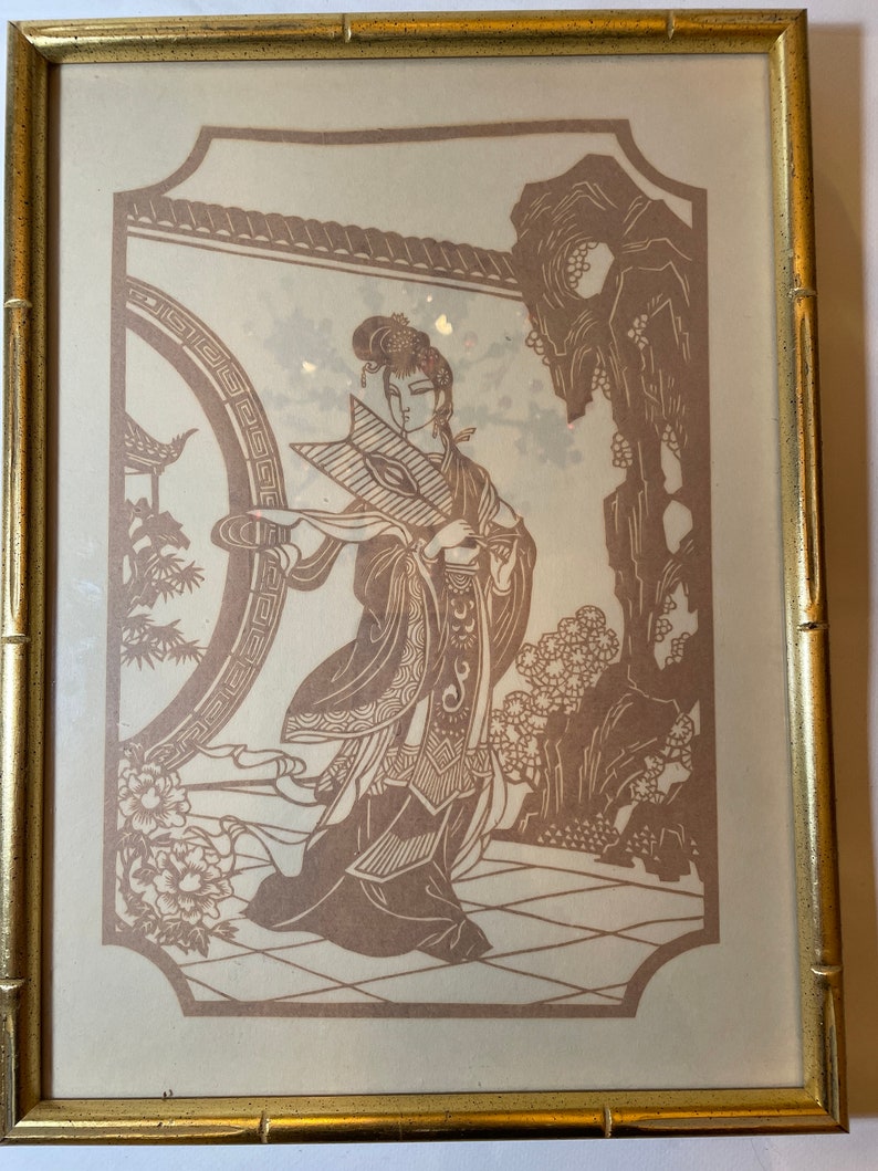 Vintage Japanese Paper Cutting Framed Folk Art Geisha - Etsy