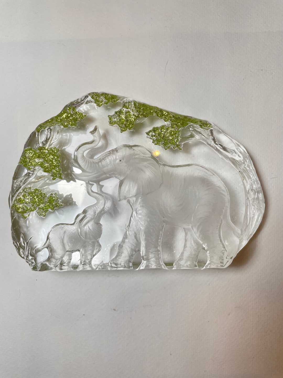 Etched Elephant Slab Glass Paperweight - Etsy