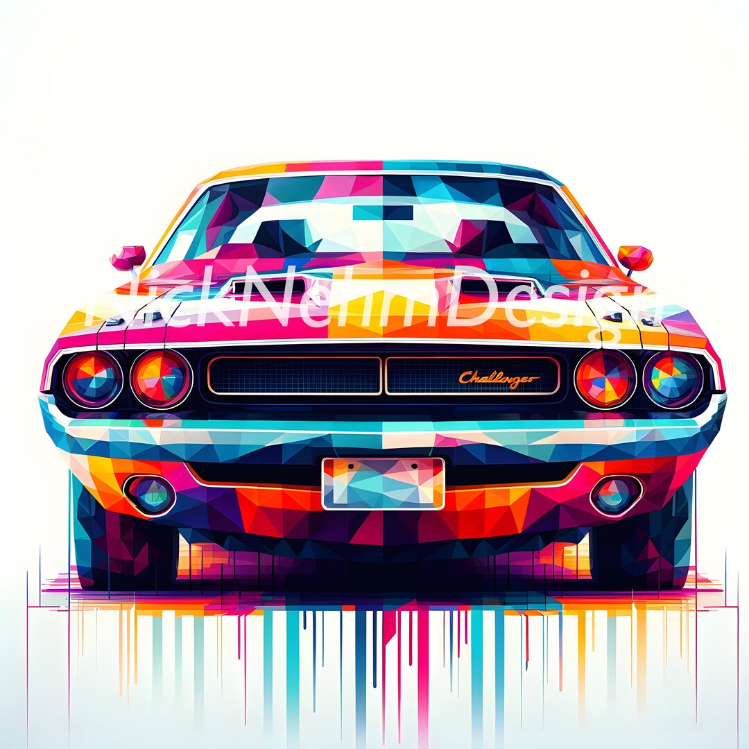 Vibrant Digital Car Art, Dodge Challenger 1970, Colorful Automotive ...