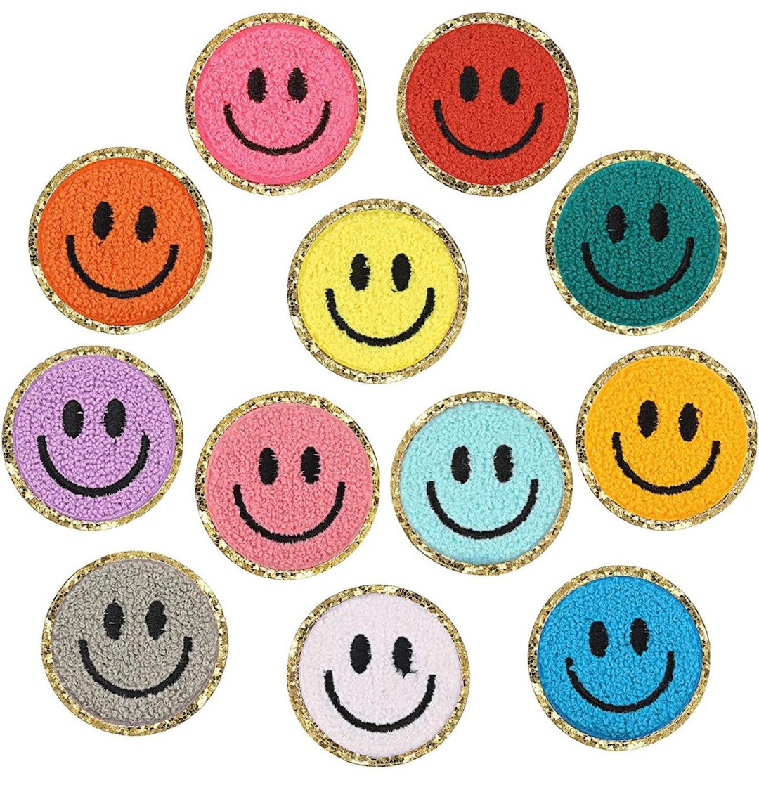Chenille Smiley Face Patch. Iron on Emoji. 2.8 In. Colorful With GOLD Sew on Patch - Etsy