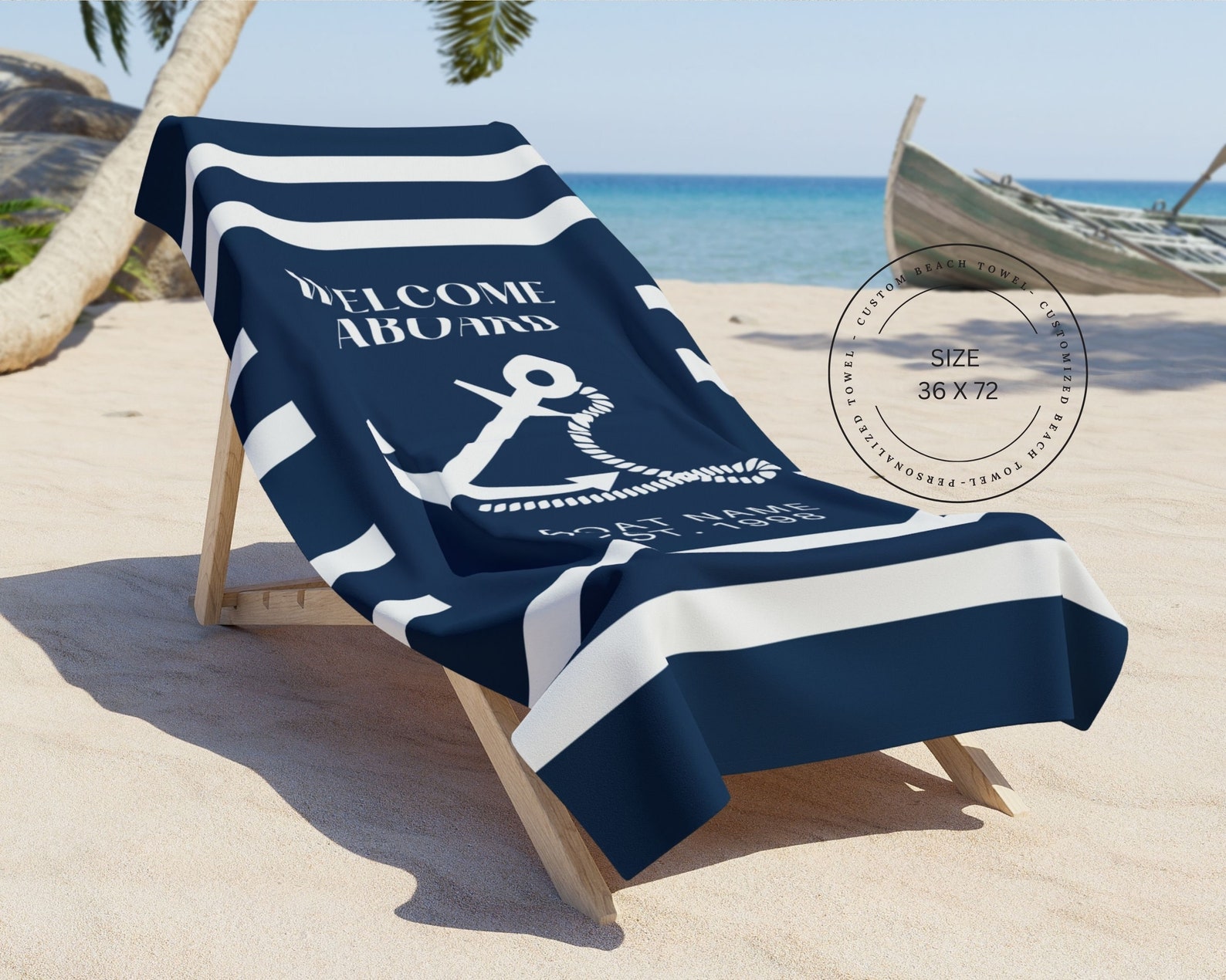 Custom Boat Towel Nautical Decor Large Beach Towel Boat Gifts ...