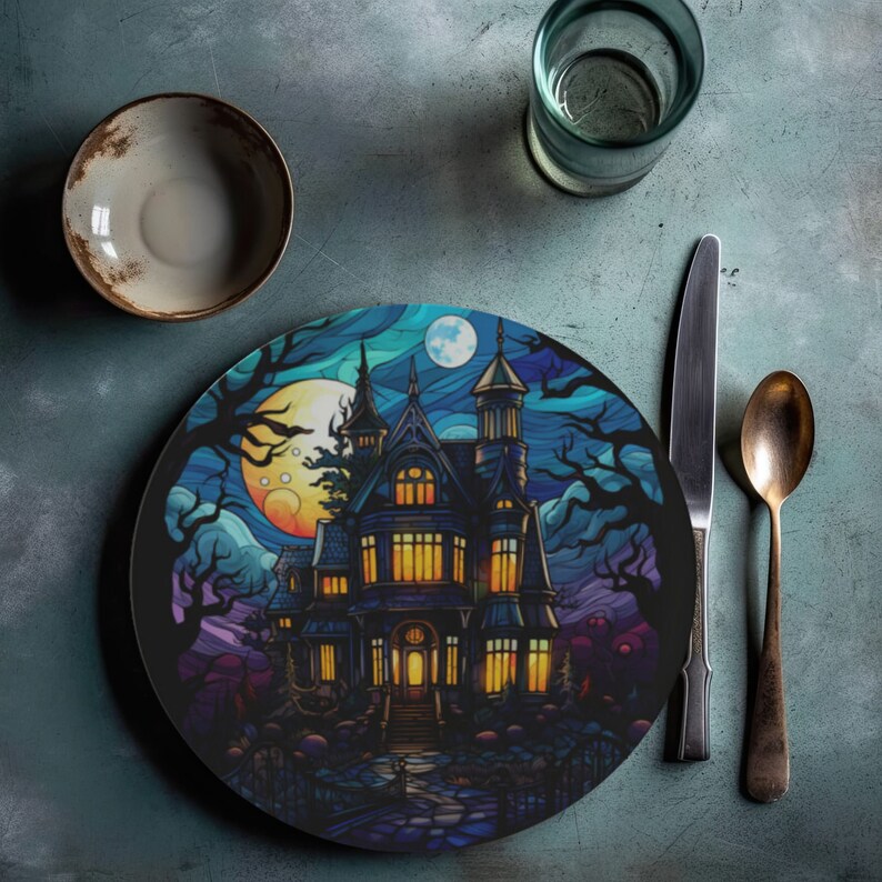 Bone China Halloween Haunted Mansion Plates Haunted House - Etsy