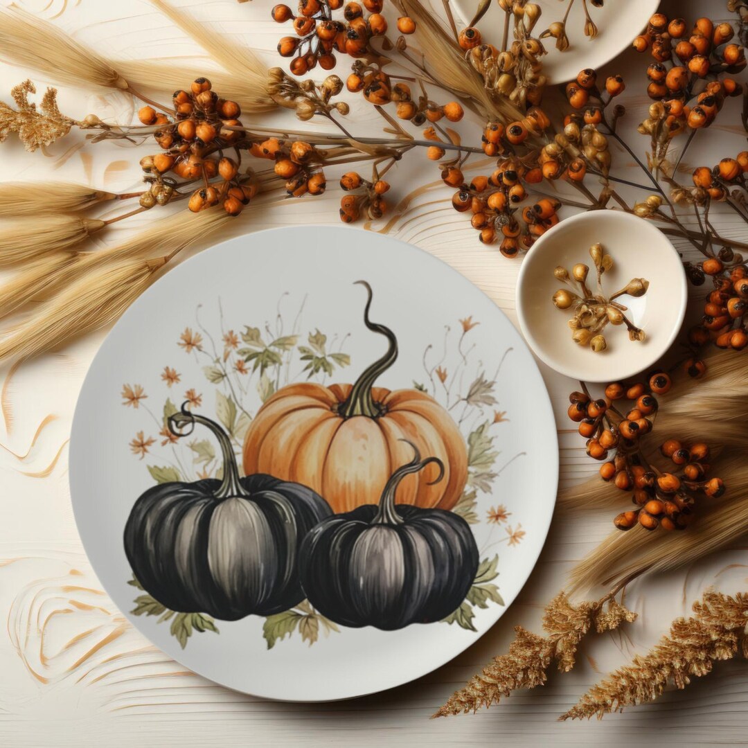 Bone China Pumpkin Plates Rustic Plate Set Cottagecore Kitchen Decor ...
