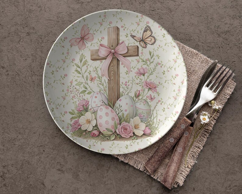 He is Risen Easter Dinner Plate, Prayer Luncheon Plate Easter Floral ...