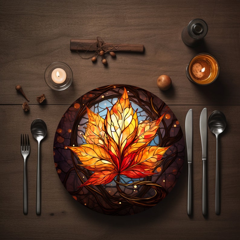 Bone China Orange and Gold Leaf Dinner Plate, Fall Kitchen Thanksgiving ...