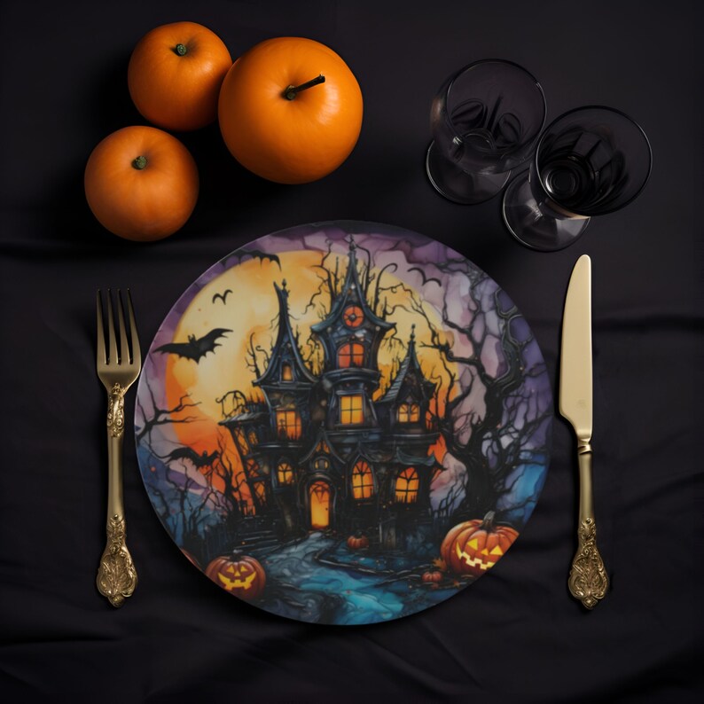 Bone China Halloween Haunted Mansion Plates Haunted House - Etsy
