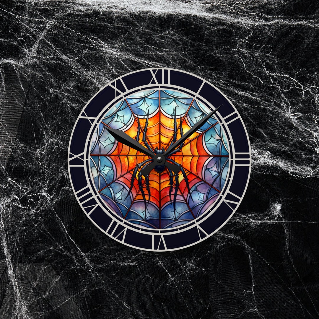 Spider Clock Creepy Halloween Hanging Decor Round Acrylic Wall Clock ...