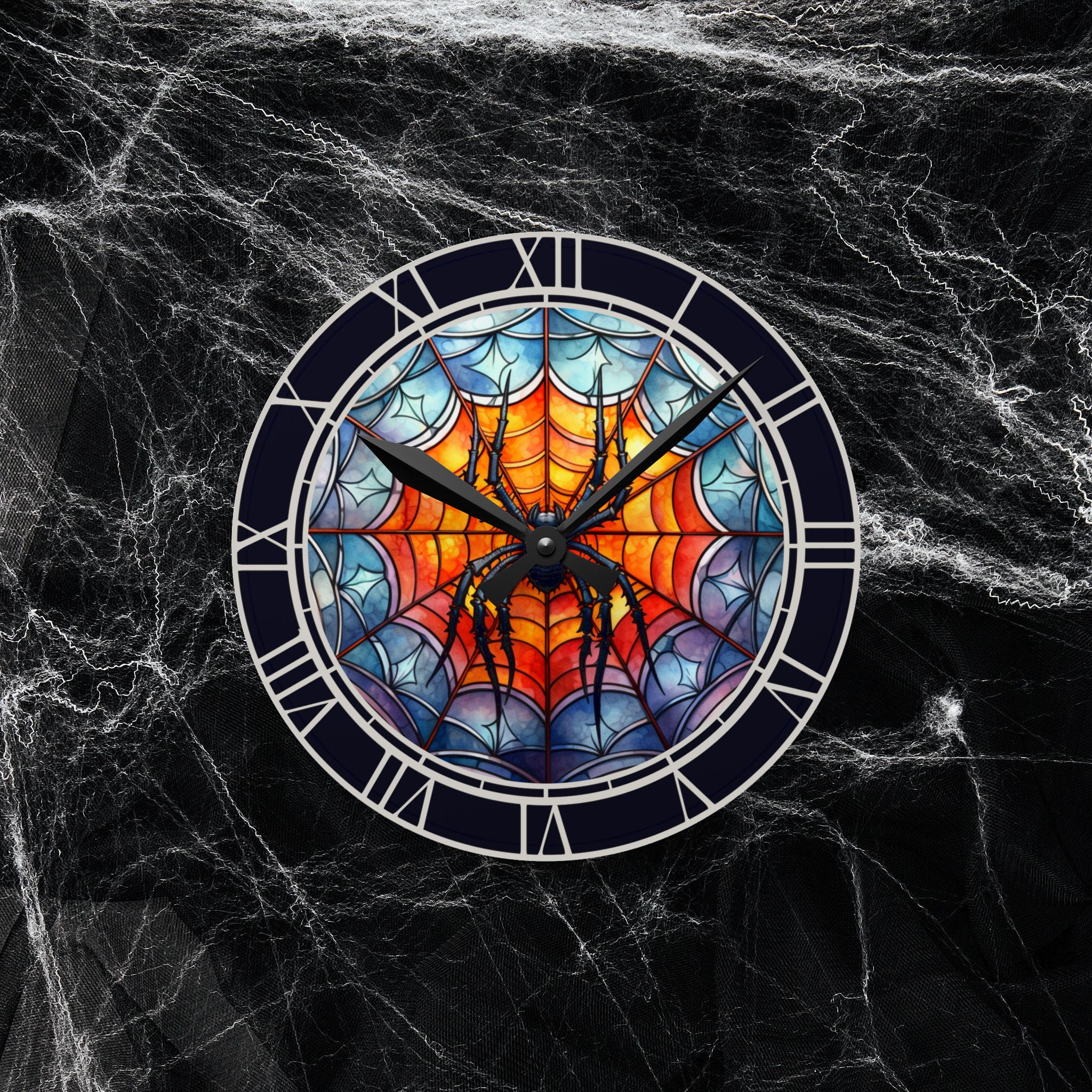Spider Clock Creepy Halloween Hanging Decor Round Acrylic Wall - Etsy