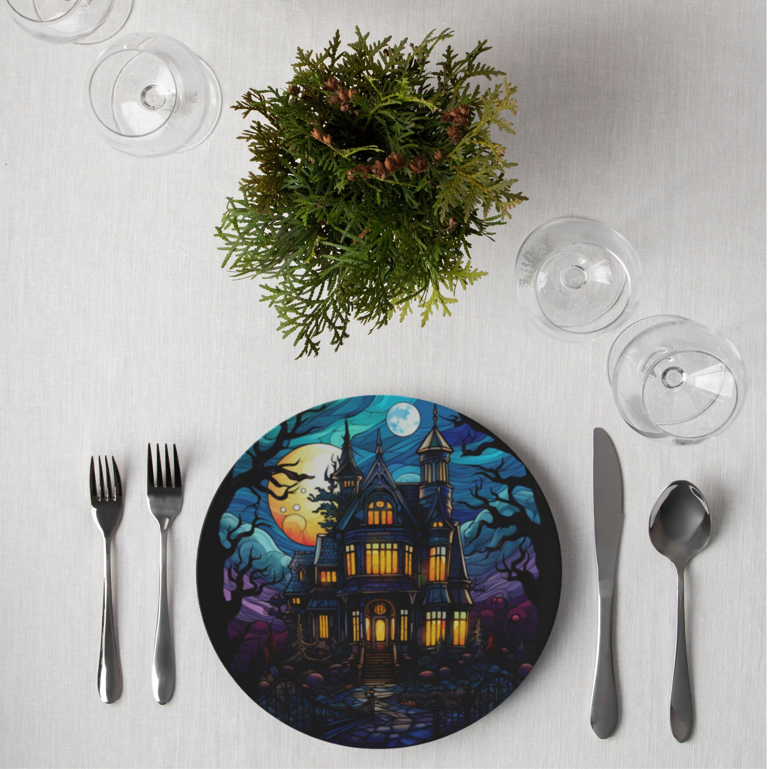 Bone China Halloween Haunted Mansion Plates Haunted House - Etsy