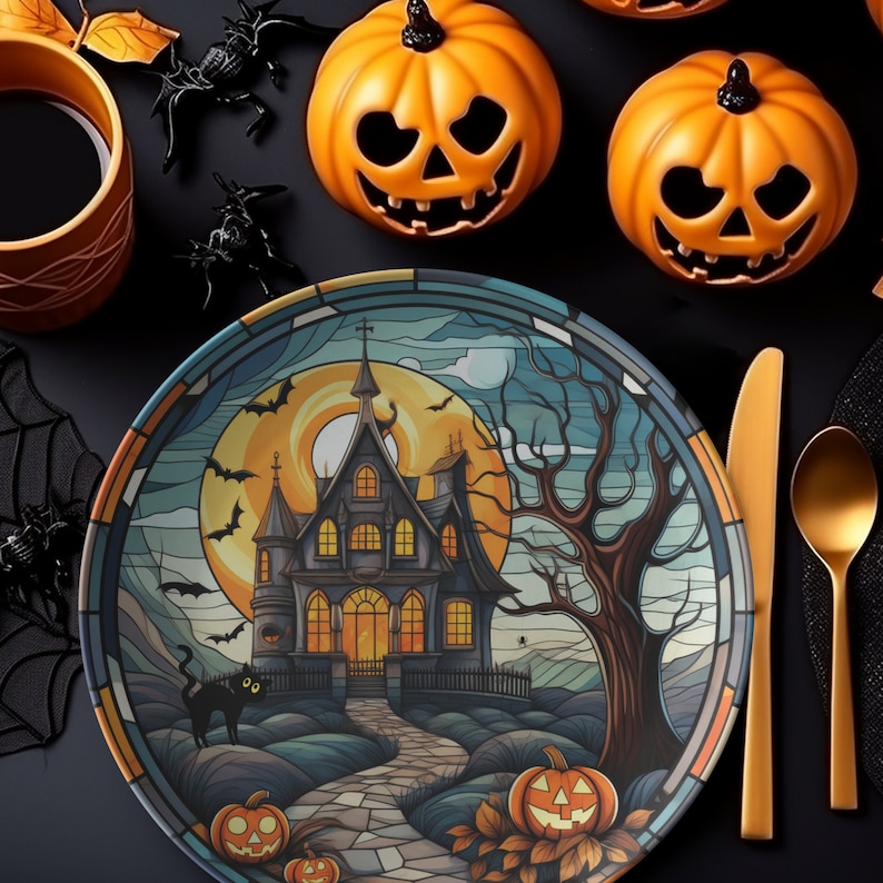 Thermosaf Polymer Halloween Plates Haunted Mansion Haunted House Decor ...