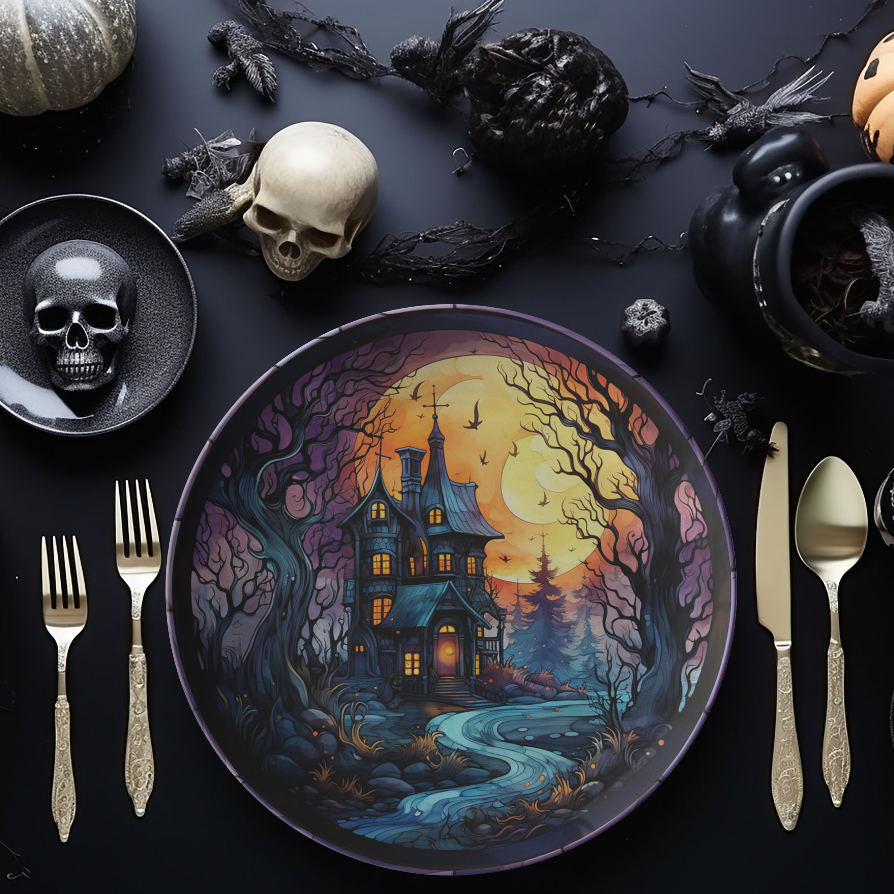Thermosaf Polymer Halloween Plates Haunted Mansion Haunted House Decor ...
