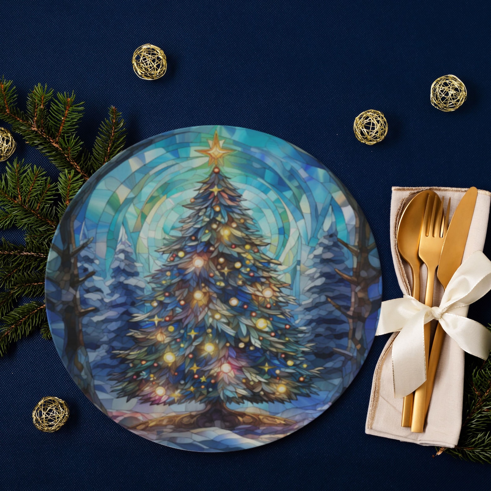 Bone China Christmas Tree Plate, Christmas Dinner Plate Winter Kitchen ...