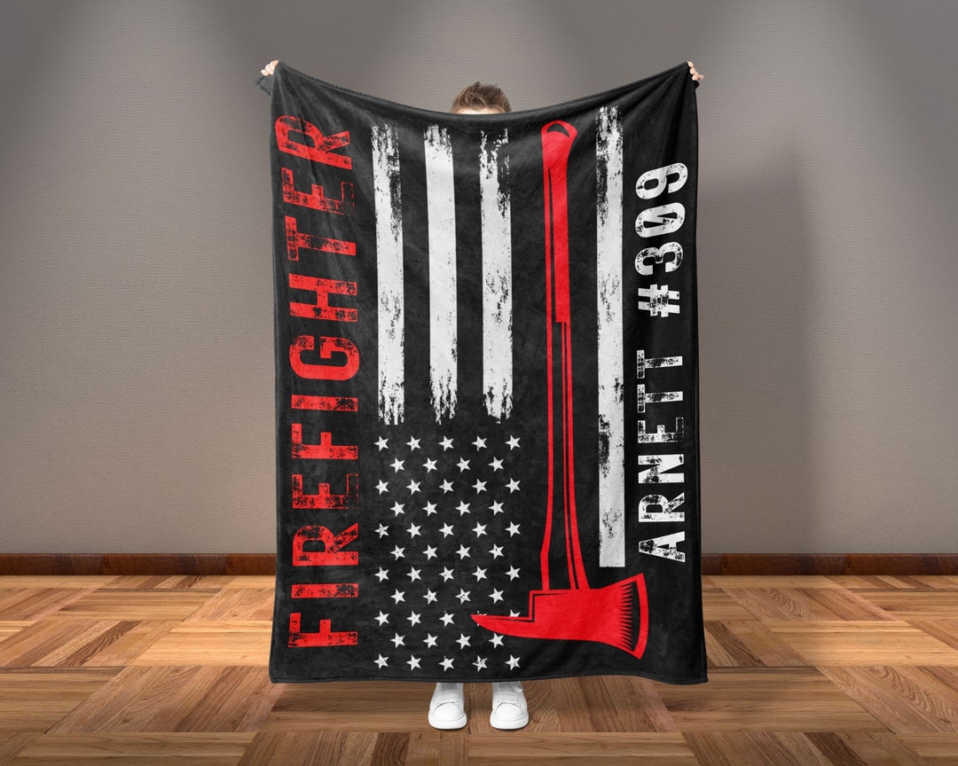Personalized Firefighter Flag Blanket, Custom Firefighter Gift ...