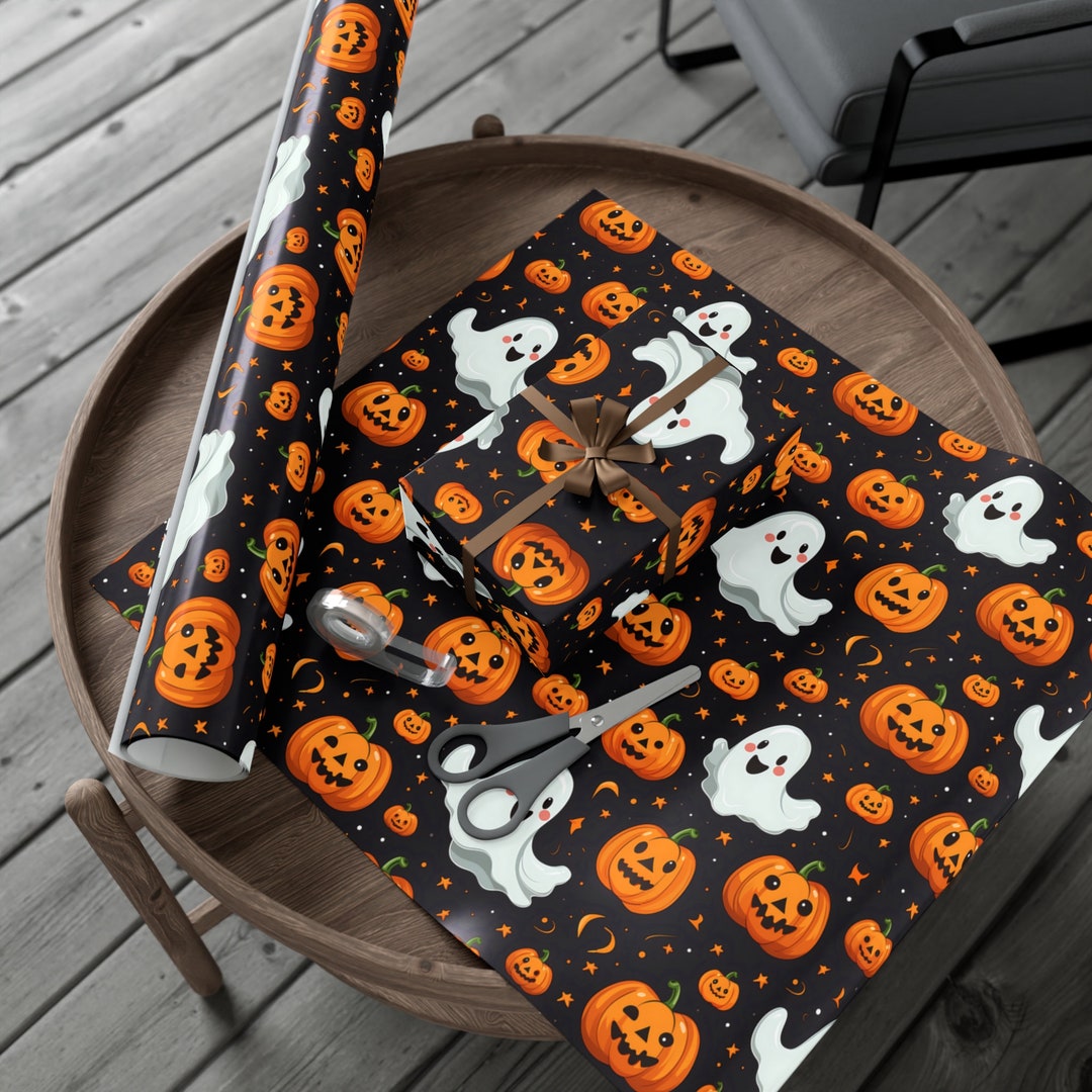 Ghost Wrapping Paper Cute Halloween Wrapping Paper 6 Foot Pumpkin ...
