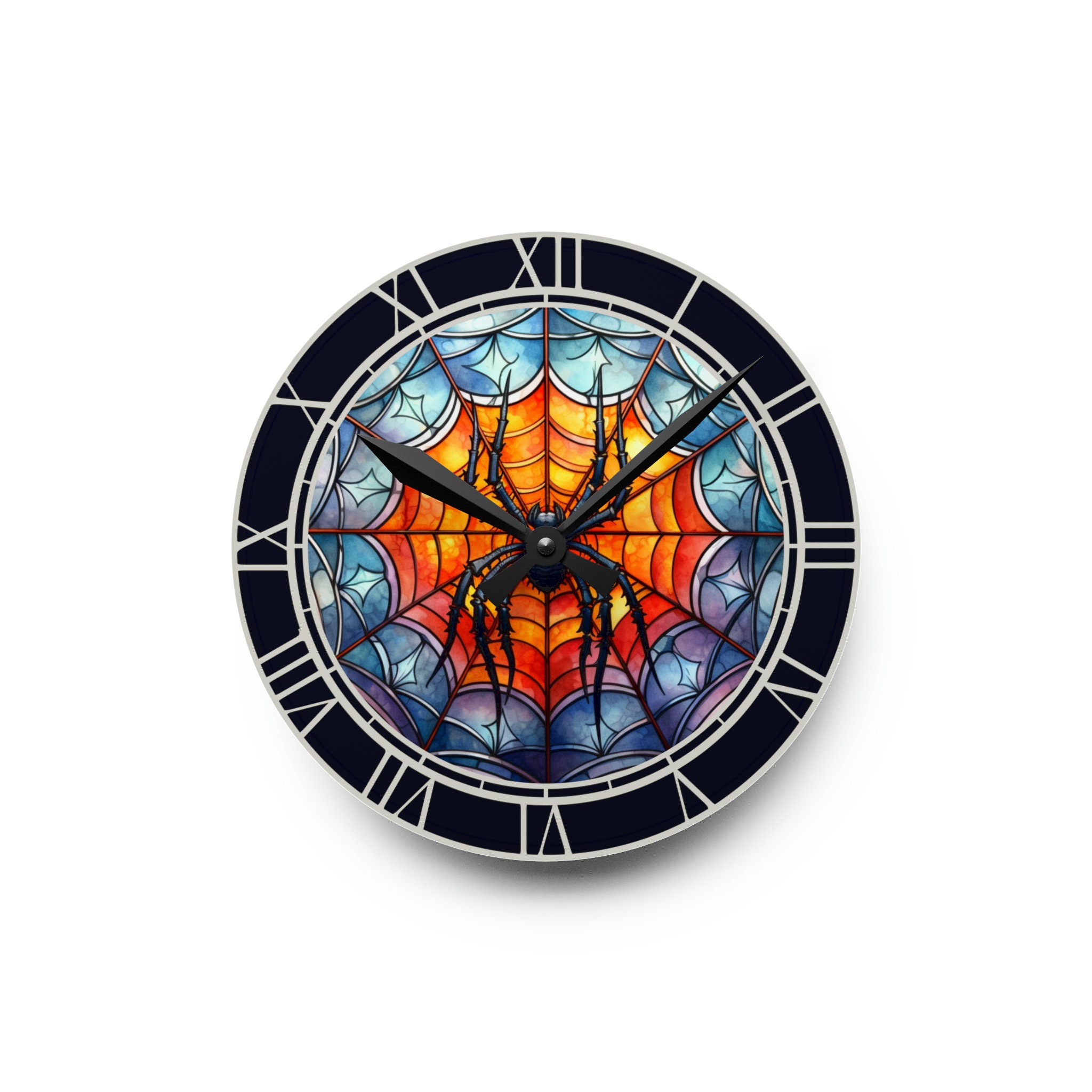 Spider Clock Creepy Halloween Hanging Decor Round Acrylic Wall - Etsy