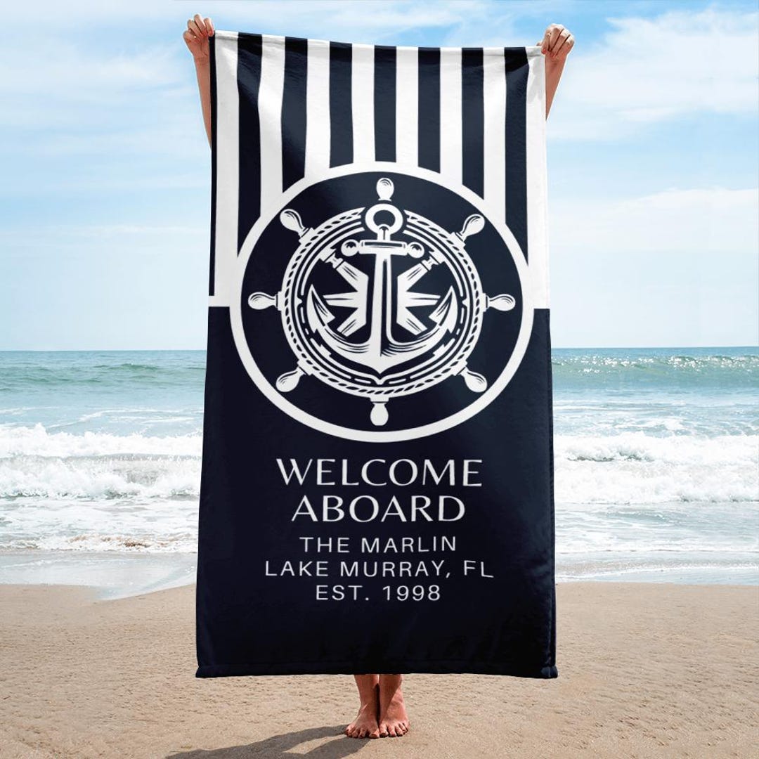 Custom Nautical Bachelorette Boat Towel, Large Beach Towel Personalized ...