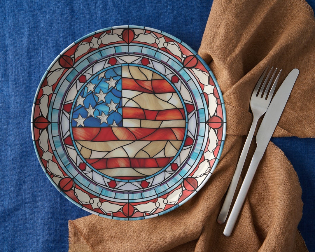 Thermosaf Polymer Plastic American Flag Dinner Plates, Red White and ...