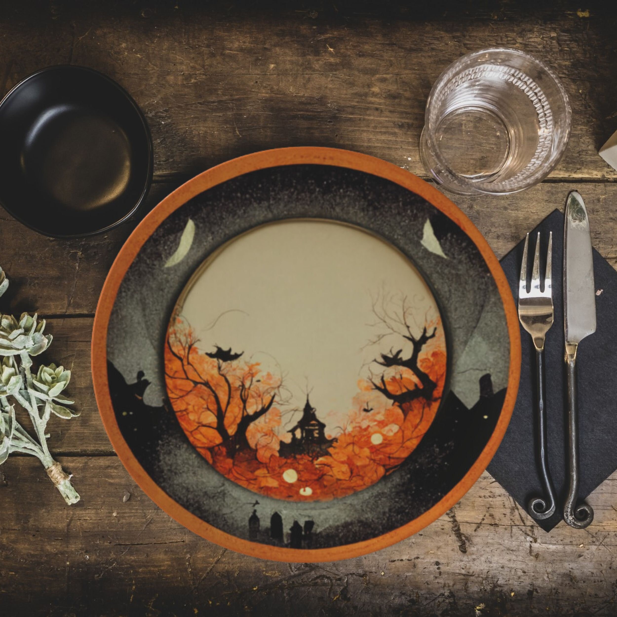 Bone China Halloween Haunted House Plate, Haunted Mansion Plates ...