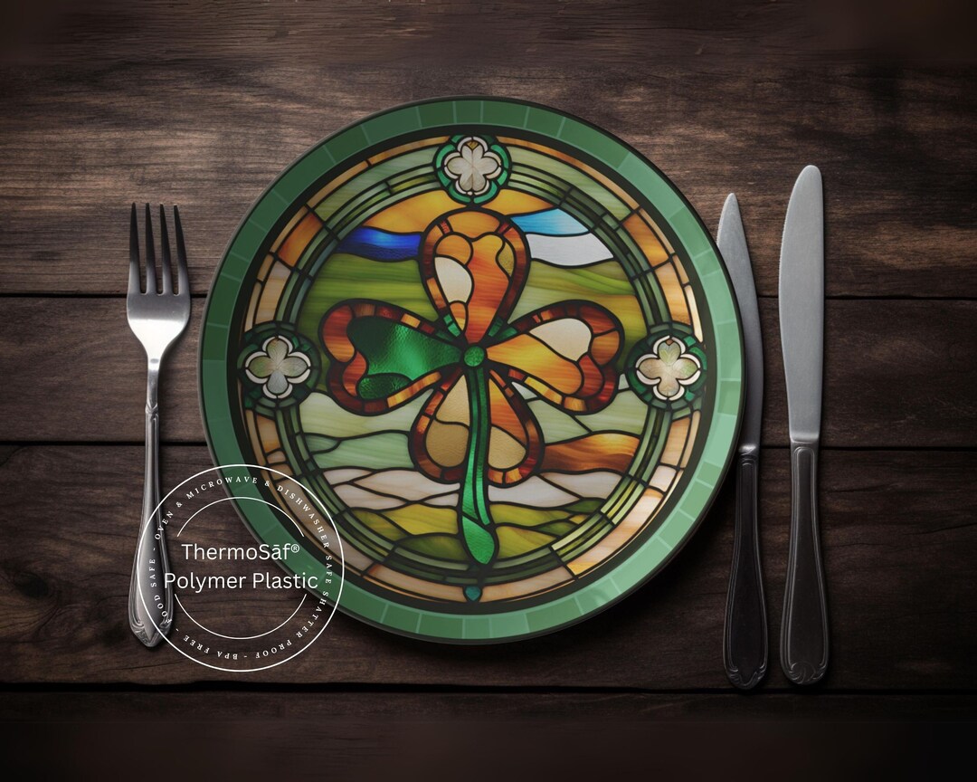 March Birthday Dinnerware Set, Thermosaf Polymer Shamrock Plate St ...