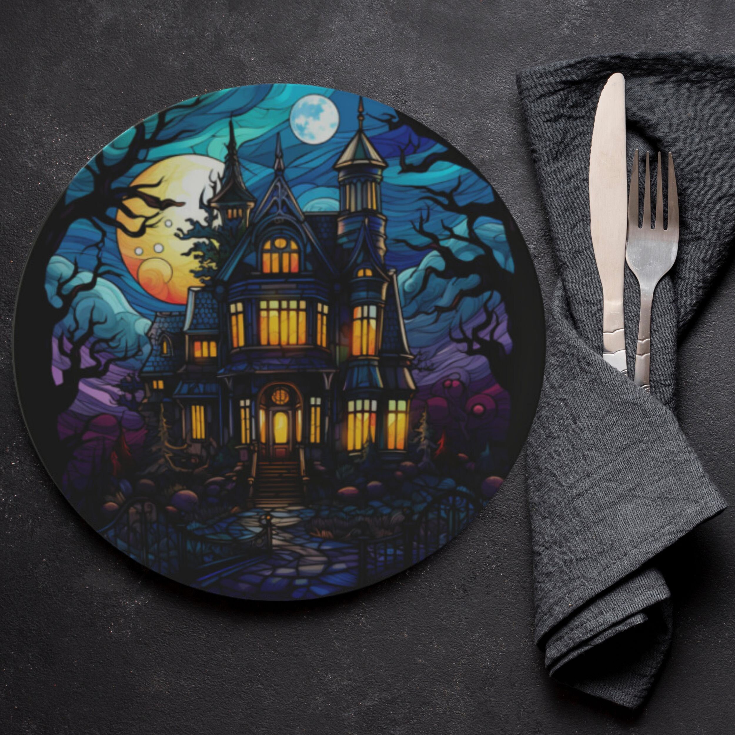 Bone China Halloween Haunted Mansion Plates Haunted House - Etsy