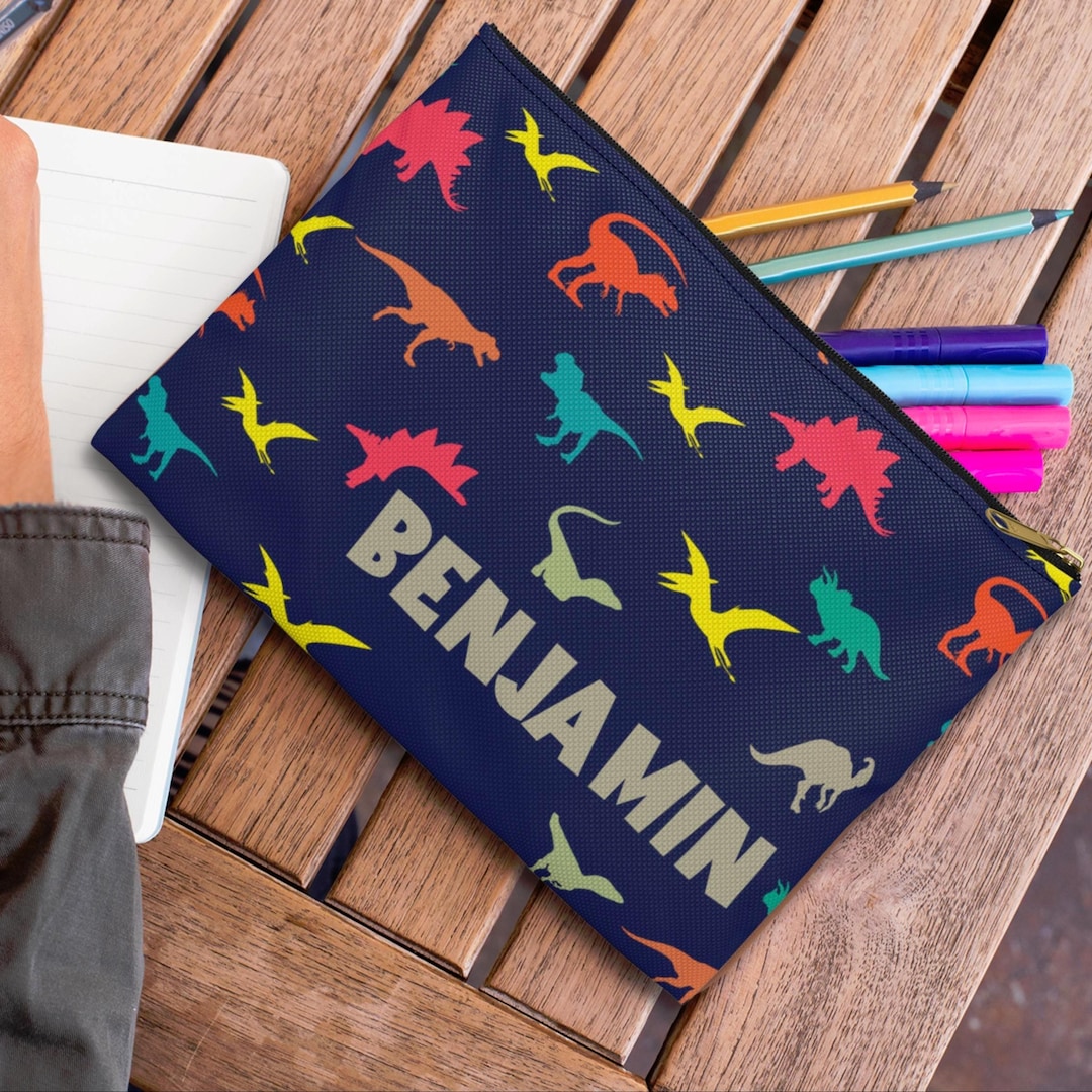 Personalized Dinosaur Pencil Case, Back to School Zipper Pouch Dinosaur ...